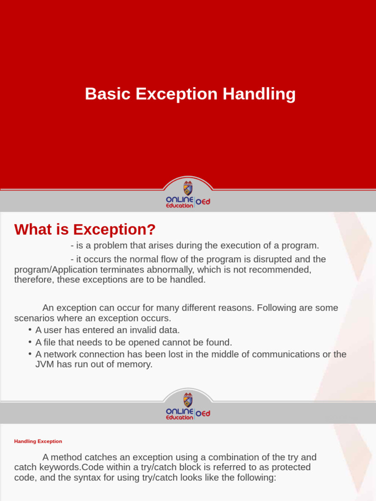 W12 - Lesson 11. Basic Exception Handling - PRESENTATION | PDF ...