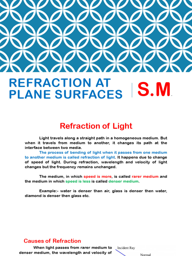 Refraction at Plane Surfaces | PDF | Refractive Index | Refraction