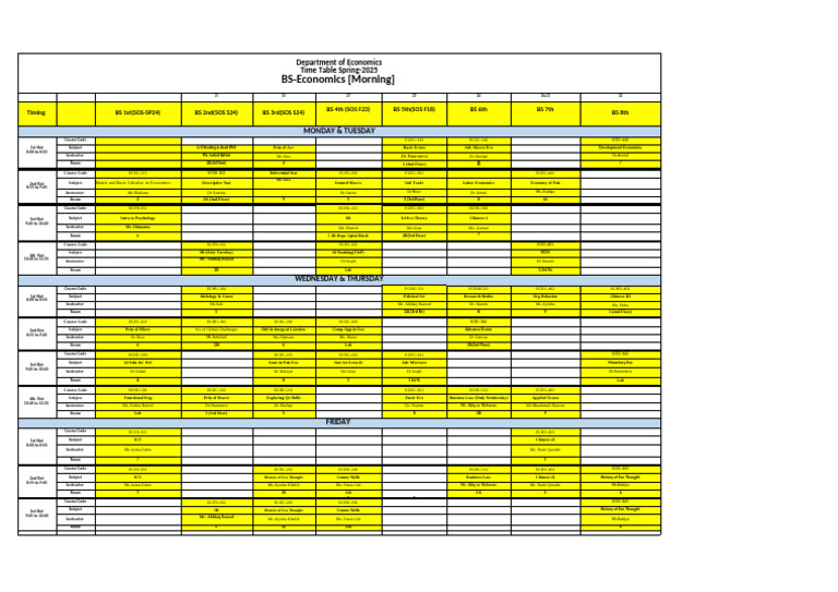 Time Table Spring 25 - Ramzan Timing | PDF | Economies