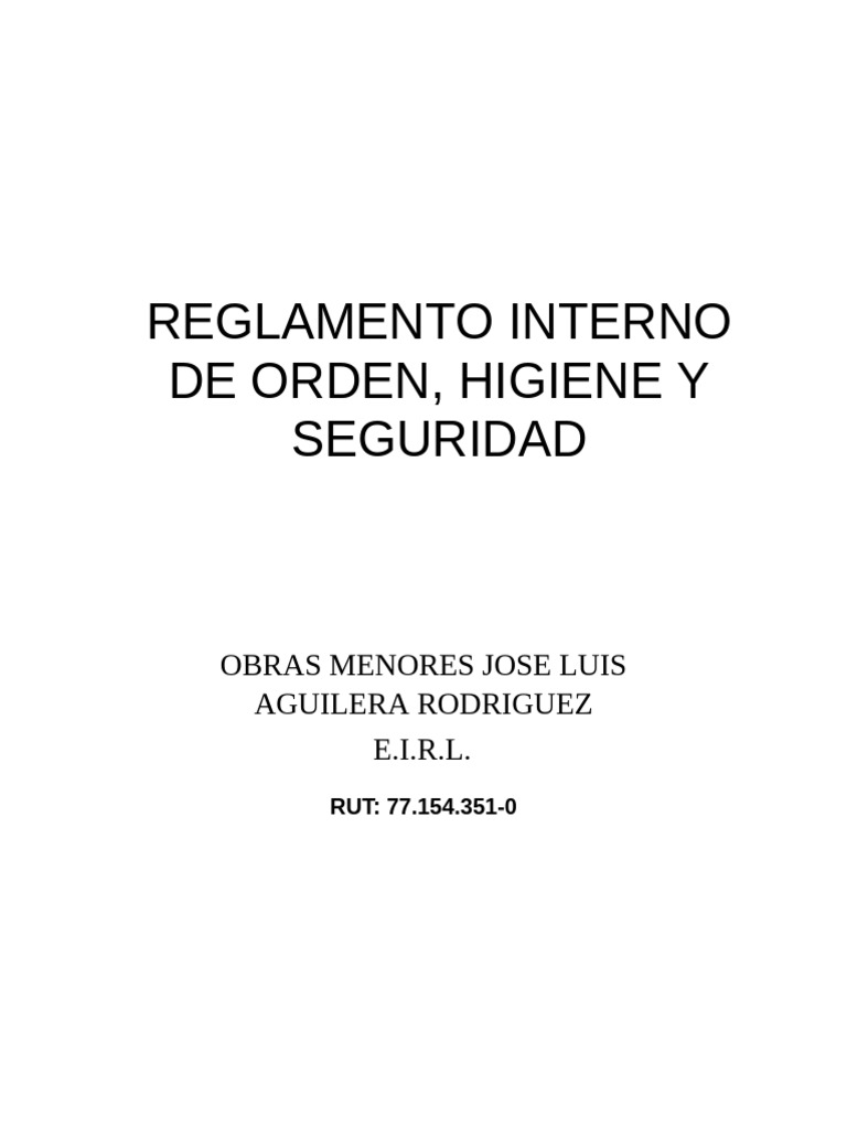 Reglamento Interno de Orden, Higiene y Seguridad - 2025 | PDF | Derecho laboral | Tiempo de trabajo