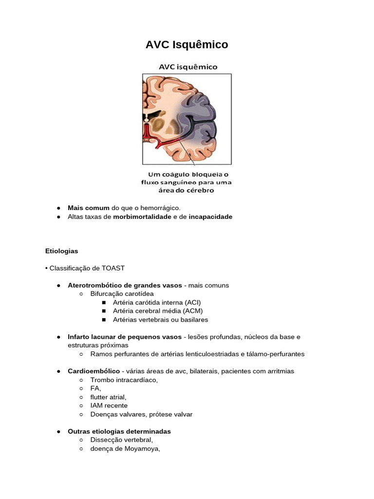 Classificação e Tratamento do AVC Isquêmico | PDF | AVC | Infarto do ...