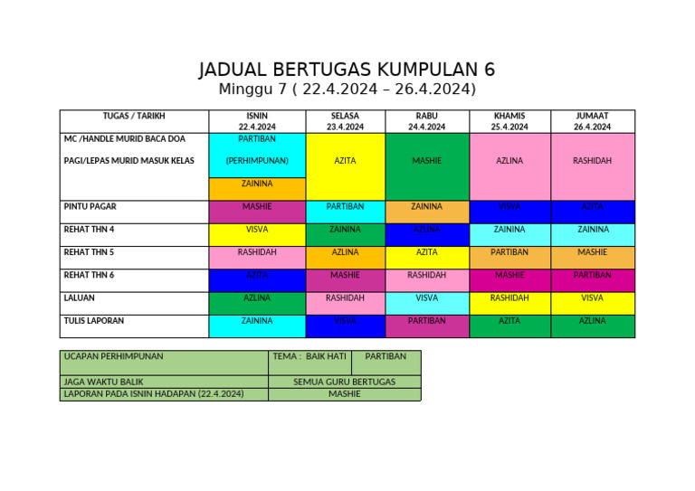 Jadual Tugas Guru Minggu 6 | PDF