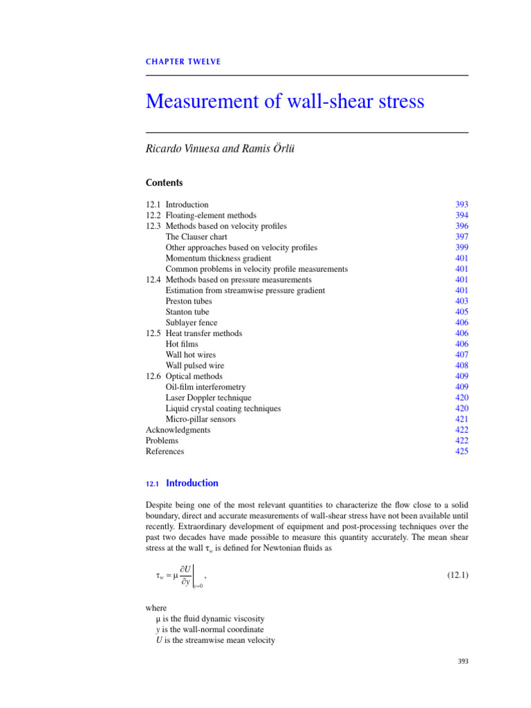 Wall-Shear Stress Measurement Techniques | PDF | Shear Stress ...