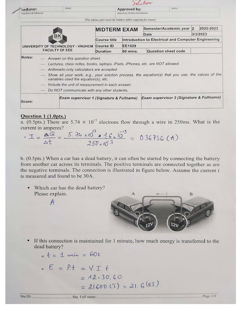 222 EE1029 Midterm - Solution | PDF