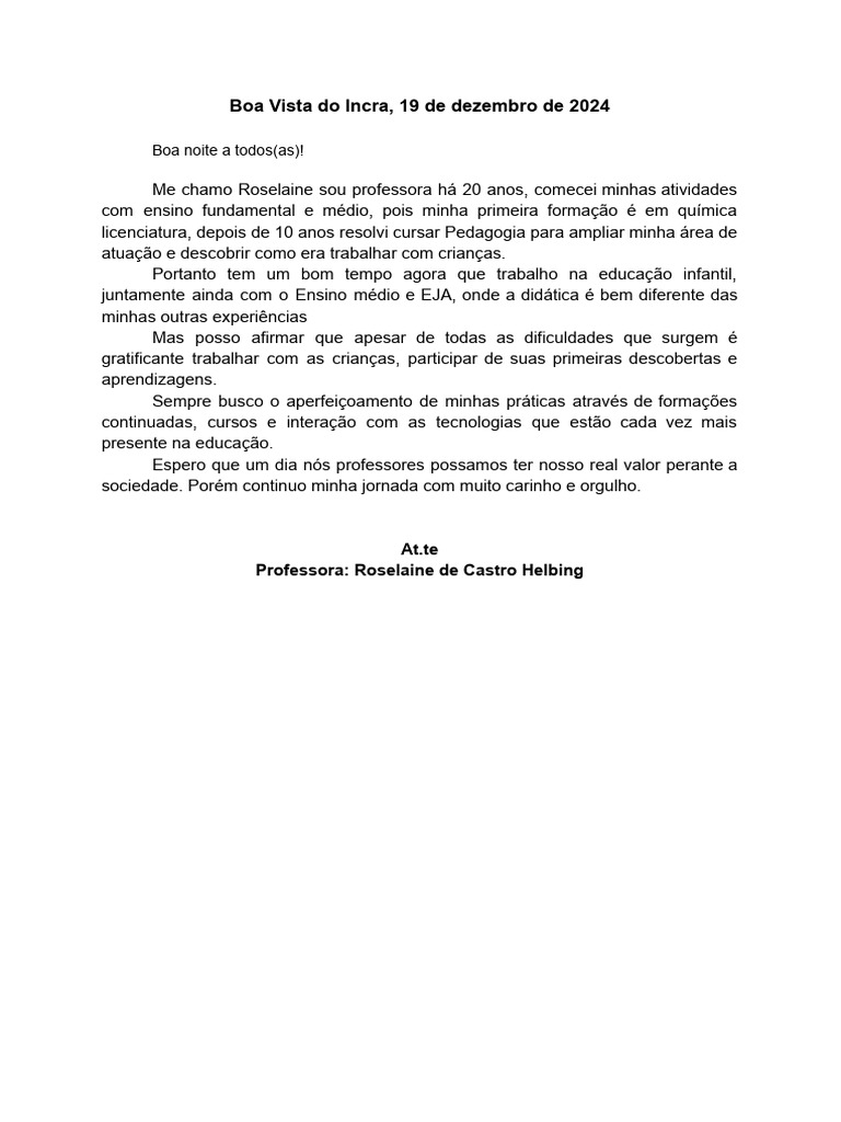 Experiência de Professora na Educação Infantil | PDF