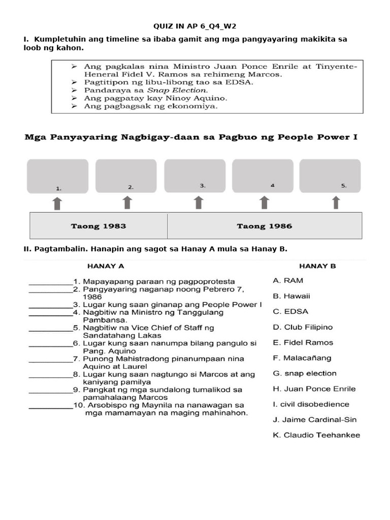 Quiz in Ap6 - Q4 - W2 | PDF