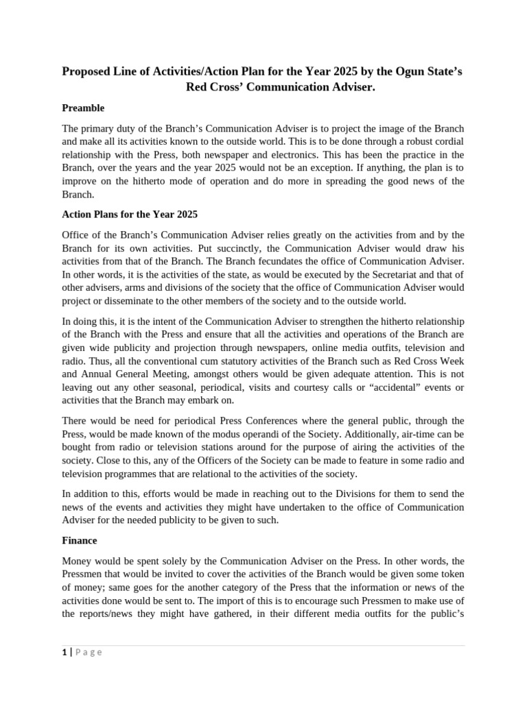 2025 Ogun Red Cross Communication Plan | PDF