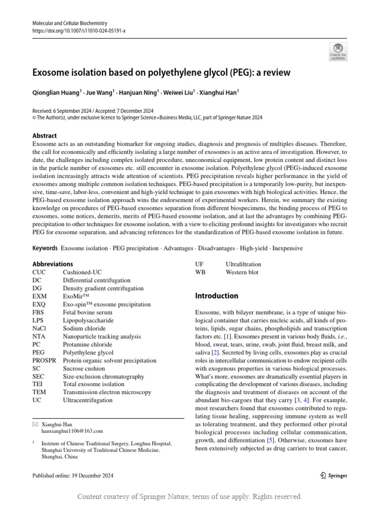 Exosome Isolation Based On Polyethylene Glycol Peg A Review | PDF ...