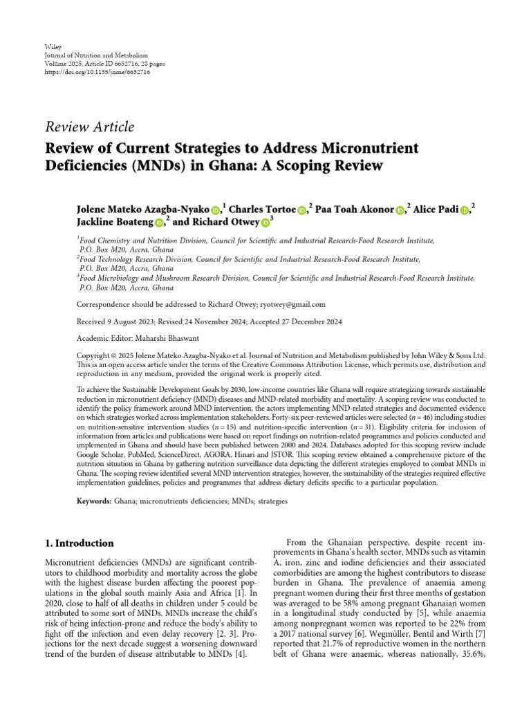 Review of Current Strategies to Address Micronutrient Deficiencies Mn ...