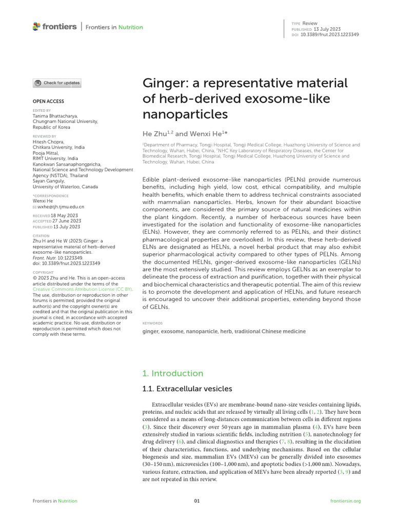 Ginger a Representative Material of Herb Derived Exosome Like ...