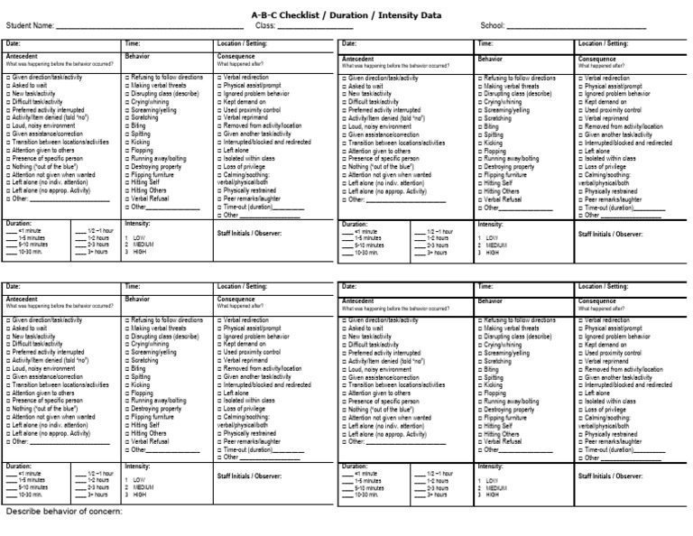 Abc Data Collection Sheet | PDF | Behavioural Sciences | Psychology