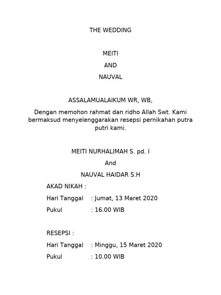 Undangan Pernikahan Meiti dan Nauval | PDF