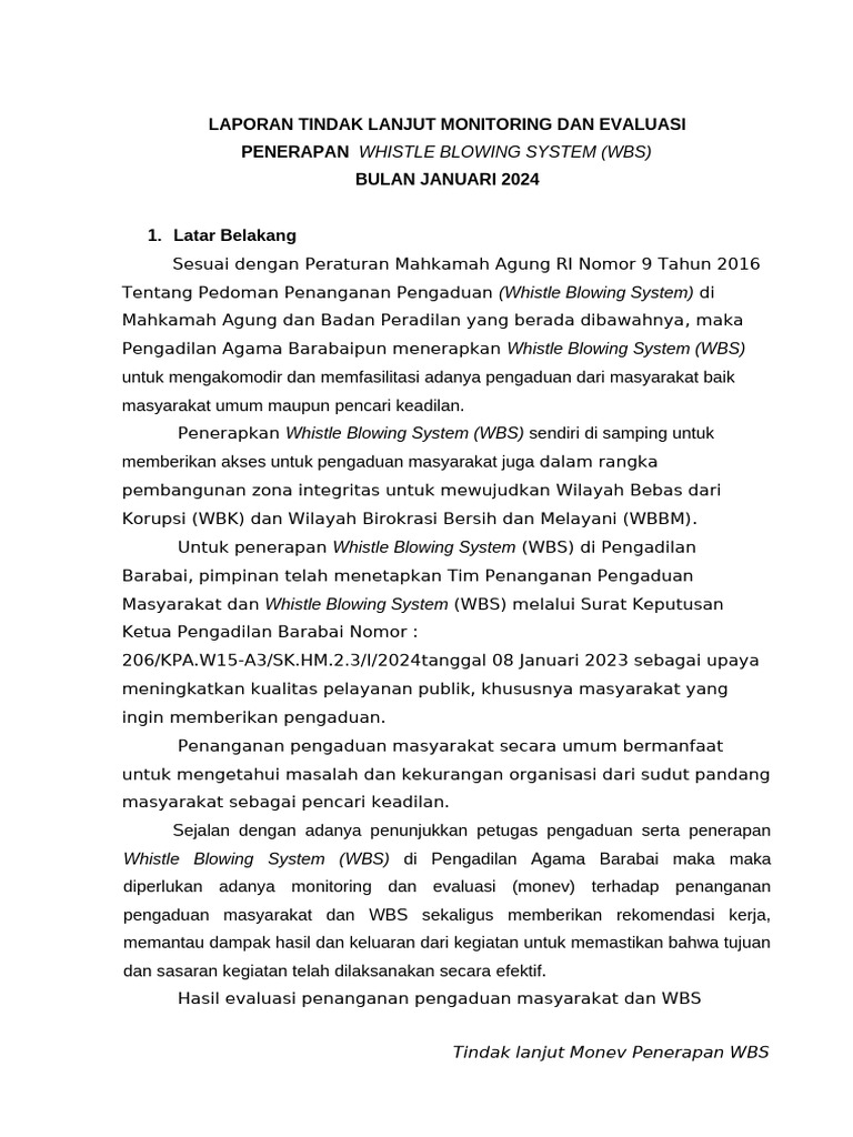 Tindak Lanjut Monev Wbs Edit | PDF