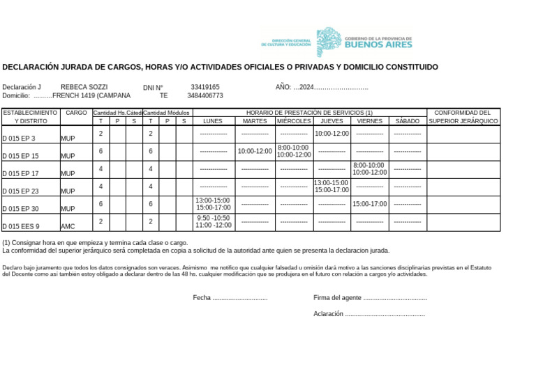 Declaracion Jurada de Cargos Nueva 2024 | PDF