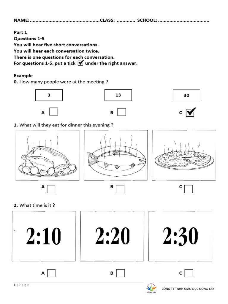 Mid-Term Test - Listening Skill - Grade 6 | PDF