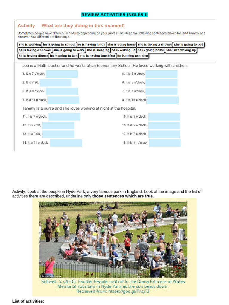 REVIEW ACTIVITIES PRESENT CONTINUOUS | PDF