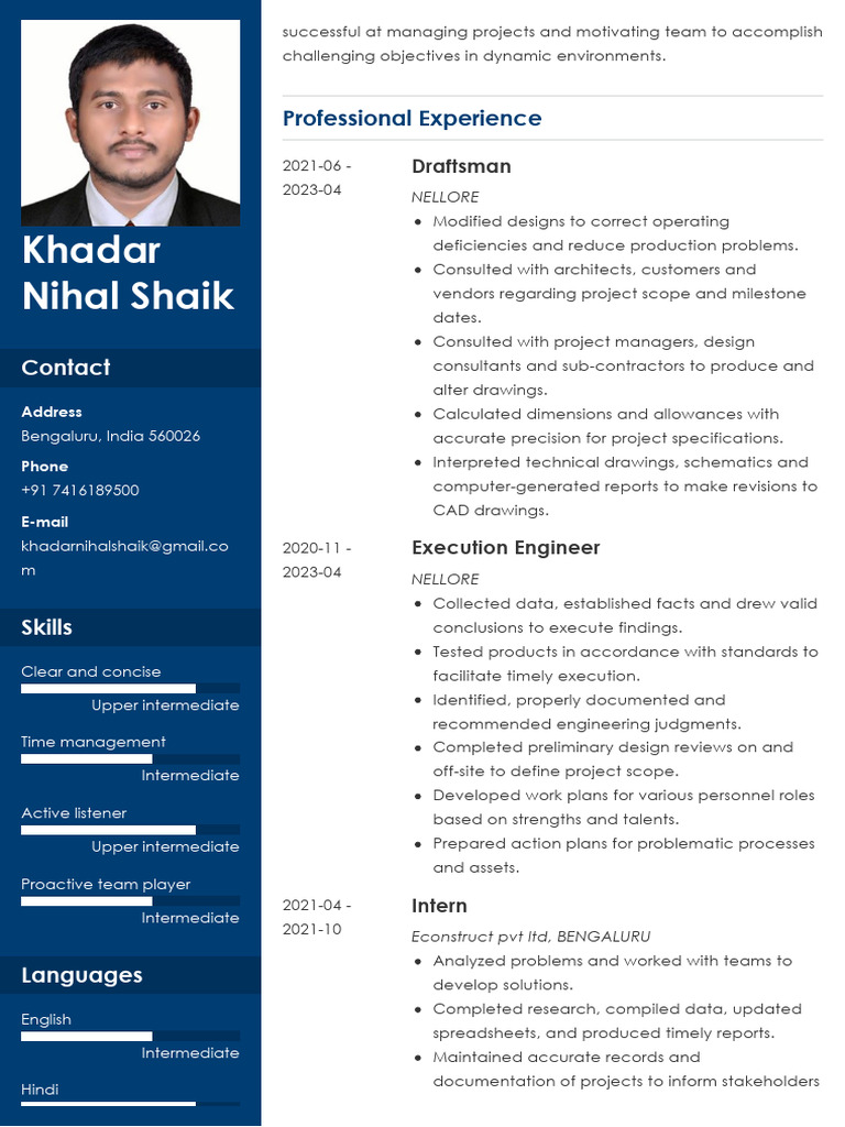 Khadar Nihal - Shaik - Resume - 9 | PDF | Technical Drawing