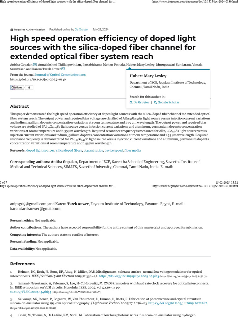 High Speed Operation Efficiency of Doped Light Sources With The Silica ...