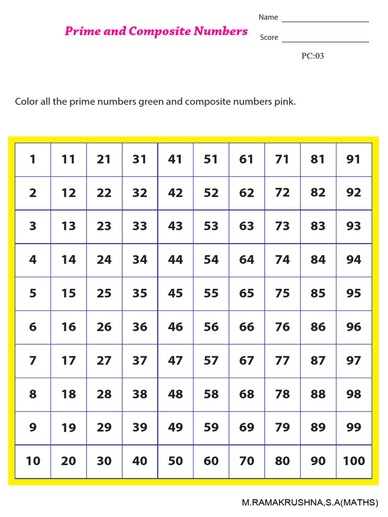 Prime and Composite Numbers Worksheets | PDF | Combinatorics | Recreational Mathematics