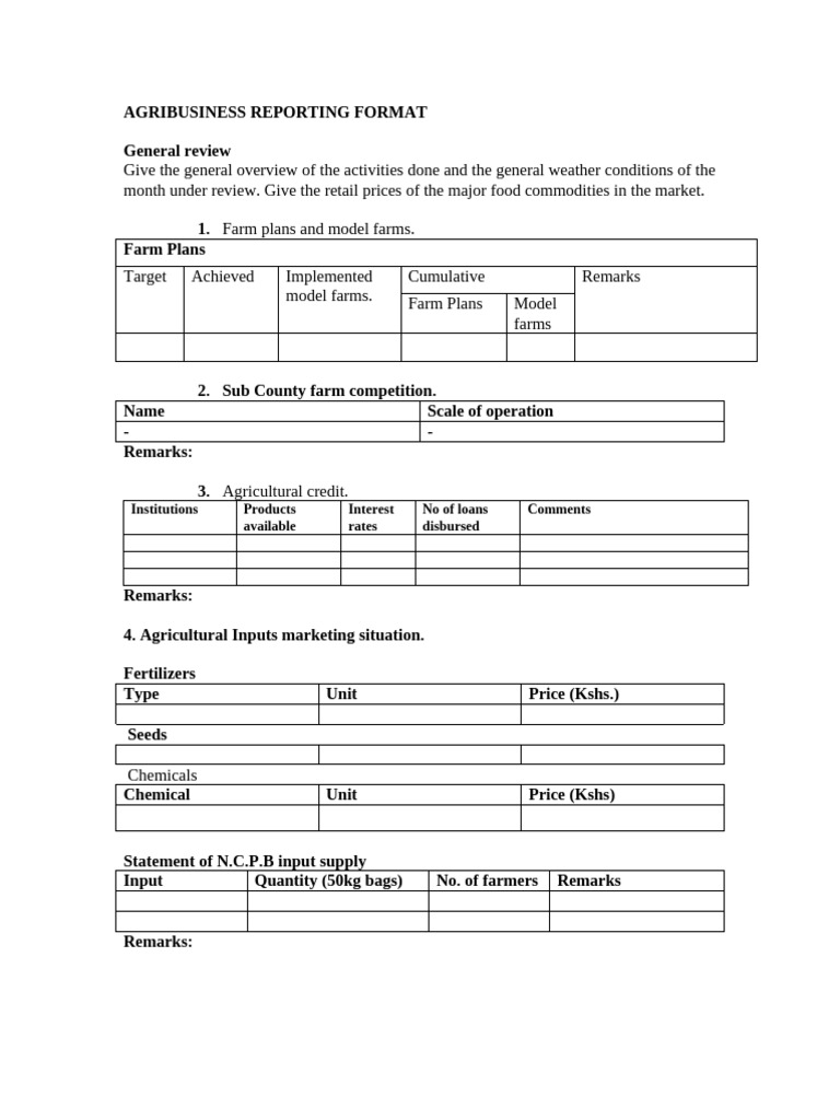 Agribusiness Reporting Overview | PDF