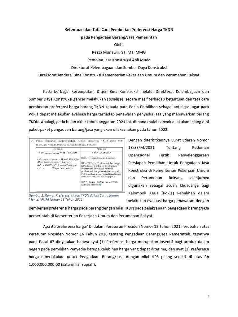 Ketentuan dan Tata Cara Pemberian Preferensi Harga TKDN | PDF