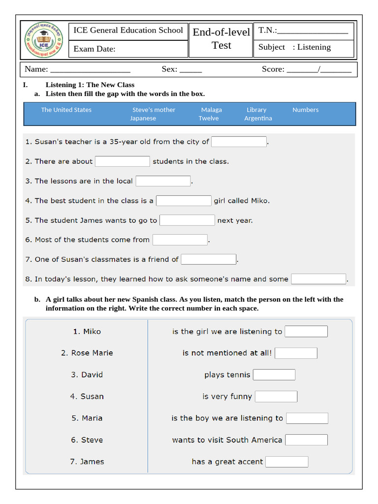 Listening End of Level Test-YL6 | PDF