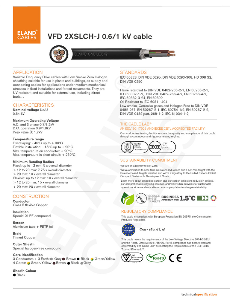 VFD 2XSLCH-J 0.6-1kV Cable (R1) | PDF | Electrical Conductor | Electricity