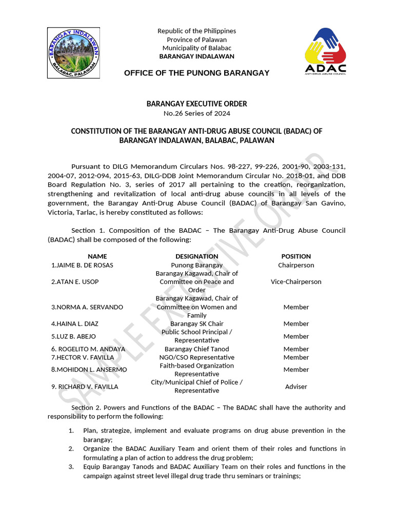 BADAC Template - Executive Order | PDF | Justice | Crime & Violence