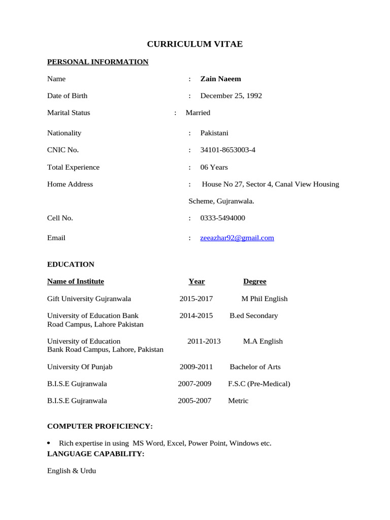 Zain CV | PDF