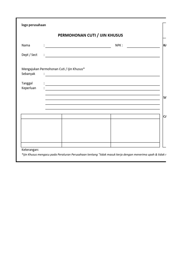 Form Permohonan Cuti-Ijin Khusus | PDF