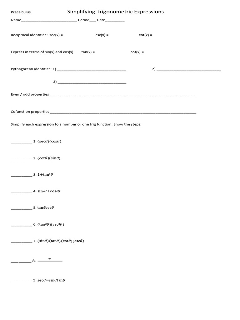 8 Simplifying Trig Expressions | PDF