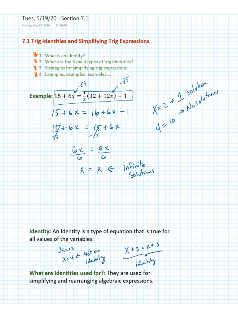 7.1 Notes Trig Identities and Simplifying Trig Expressions PD 4 | PDF