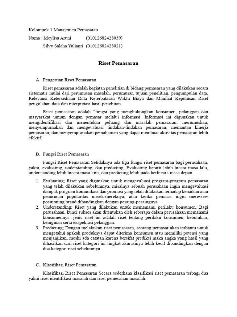 Riset Pemasaran Kel 1 | PDF