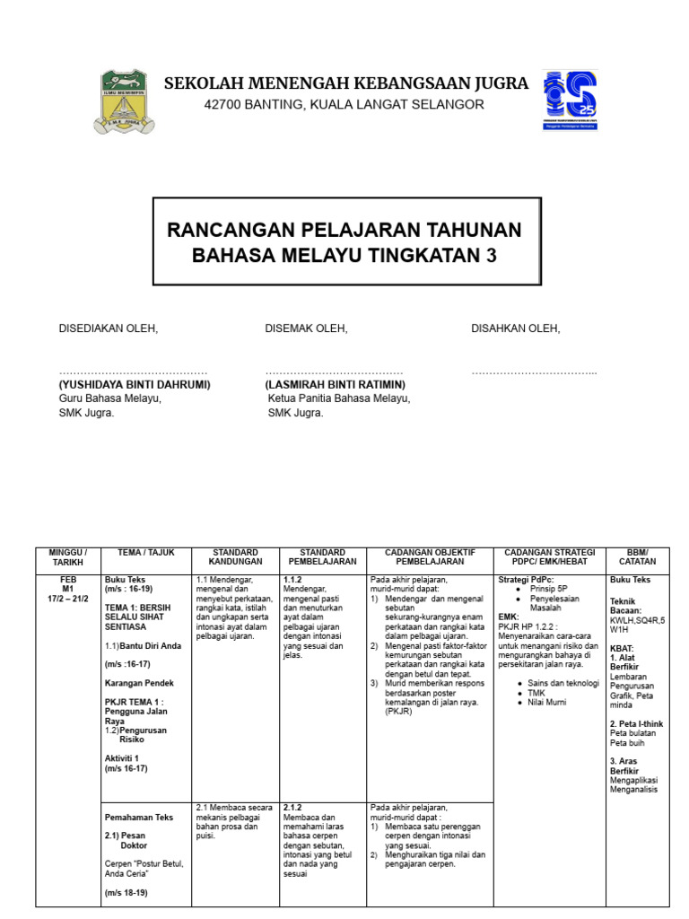 RPT BM Tingkatan 3 2025 | PDF