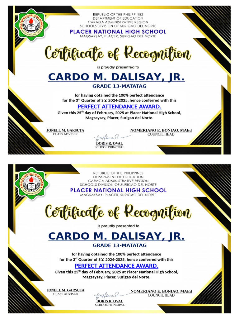 Perfect Attendance Award Certificate | PDF