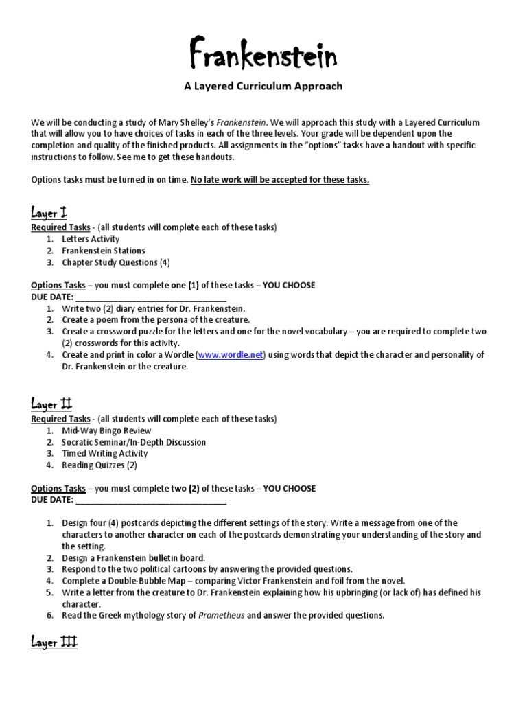 Frankenstein Layered Curriculum | PDF | Frankenstein