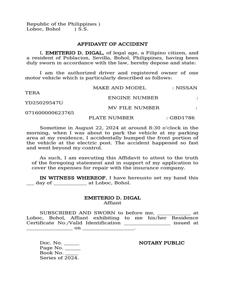 Affidavit of Accident-Insurance | PDF