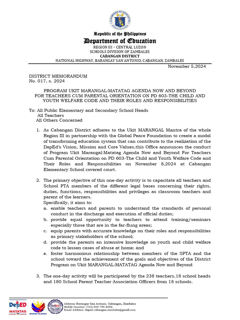 District Memo_PDP with Atty.David | PDF | Teachers | Learning