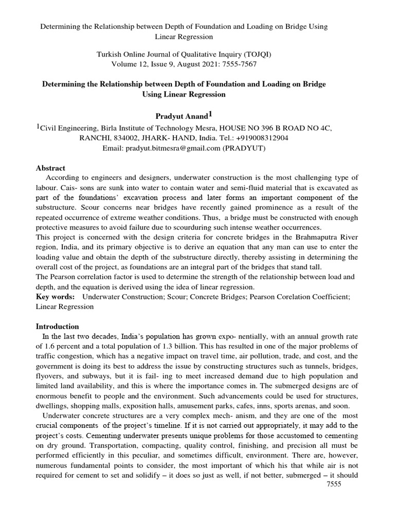 Determining the Relationship between Depth of Foundation and Loading on ...