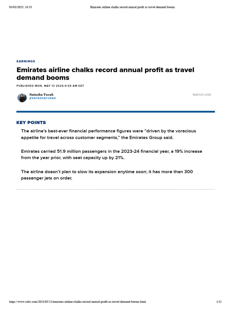 Emirates Airline Chalks Record Annual Profit As Travel Demand Booms ...
