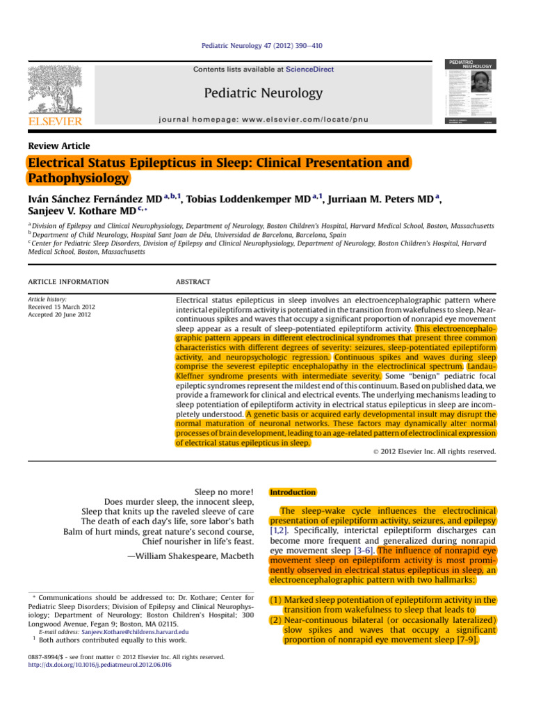 Electrical Status Epilepticus in Sleep_Clinical Presentation and ...