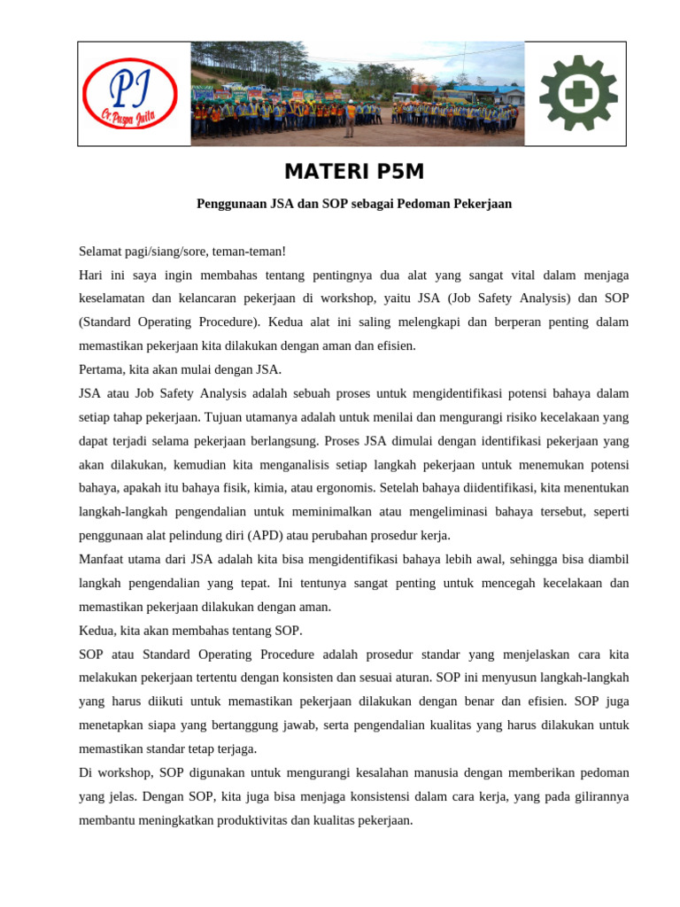 P5M: JSA dan SOP untuk Keselamatan | PDF