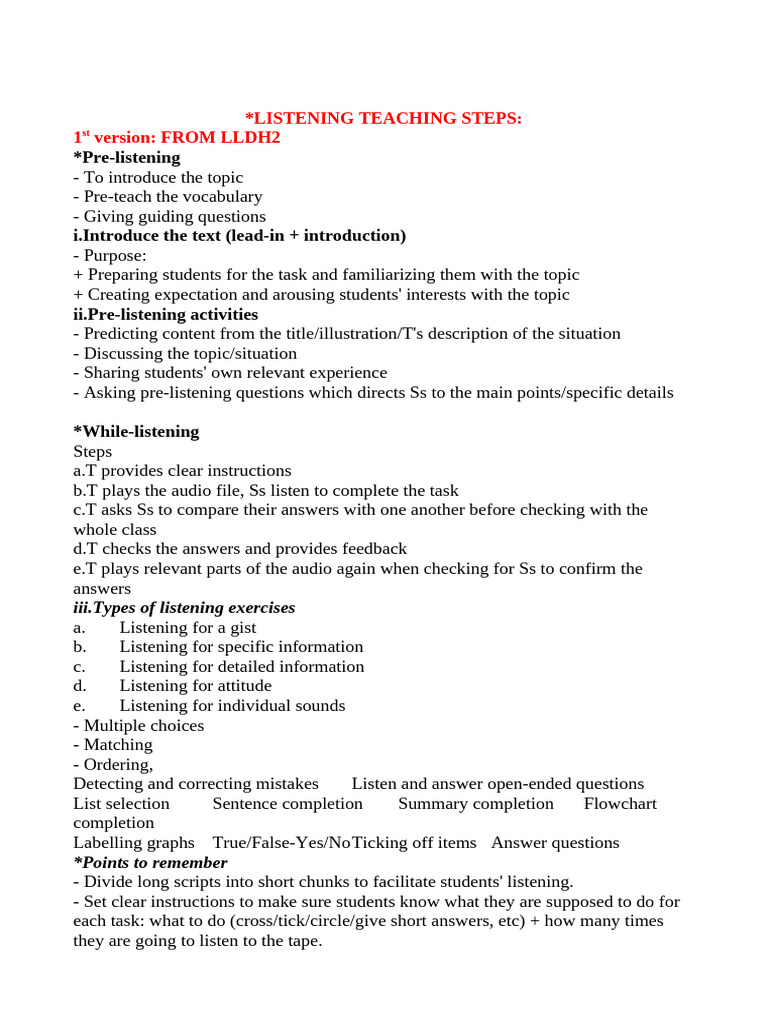 Effective Steps for Teaching Listening | PDF | Reading Comprehension ...