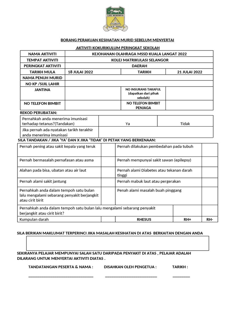 Borang Perakuan Kesihatan | PDF