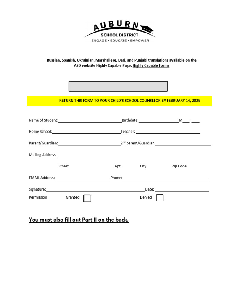 Highly Capable Program Testing Permission Form | PDF | Creativity ...