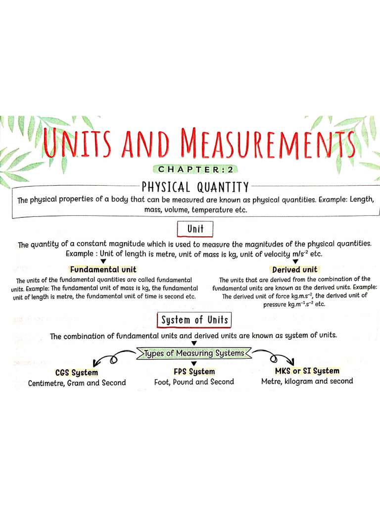 Key Points of Unit and Measurement | PDF