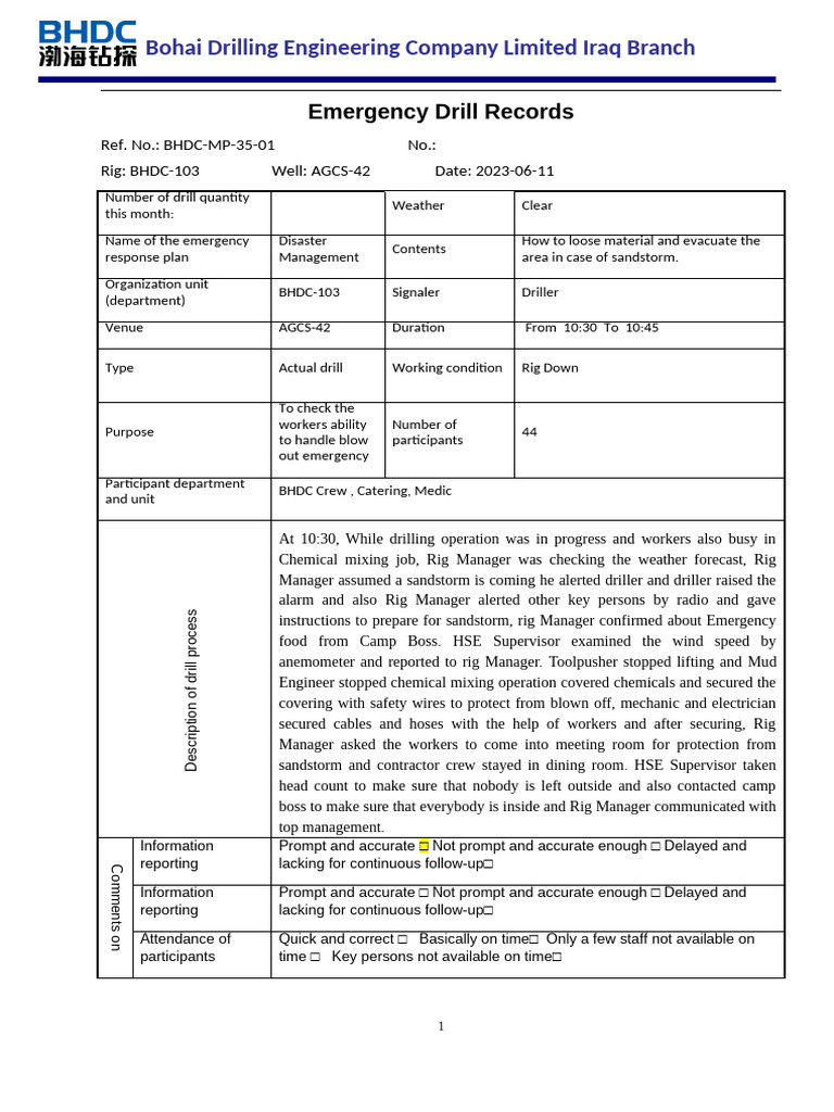 BHDC-36 Disaster Management Drill (Sandstorm) | PDF