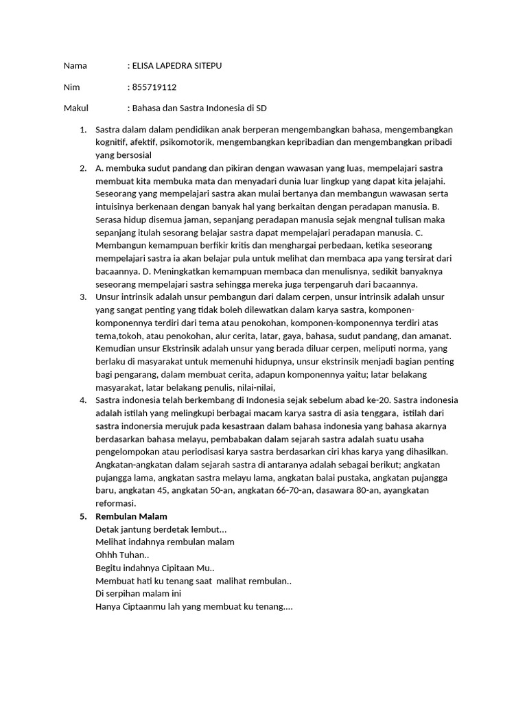 Bahasa Dan Sastra Indonesia - Semester 3 - 2022 | PDF