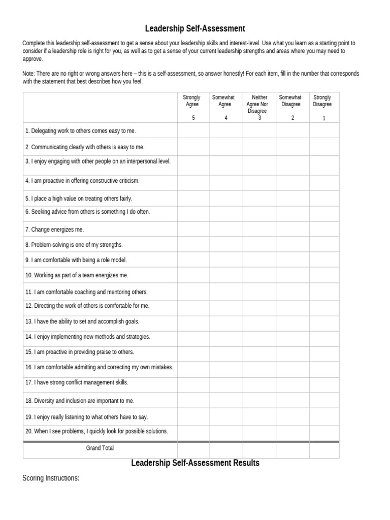 Aspiring Leaders' Self-Assessment | PDF | Leadership | Behavior ...