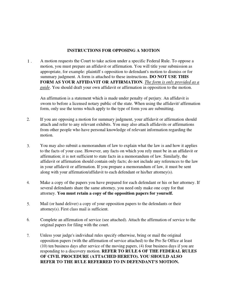 Instructions for Opposing a Motion | PDF | Affidavit | Summary Judgment